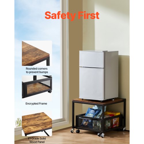 Mini Fridge Stand with Storage 198lbs Cart & Swivel Wheels Light Brown ...