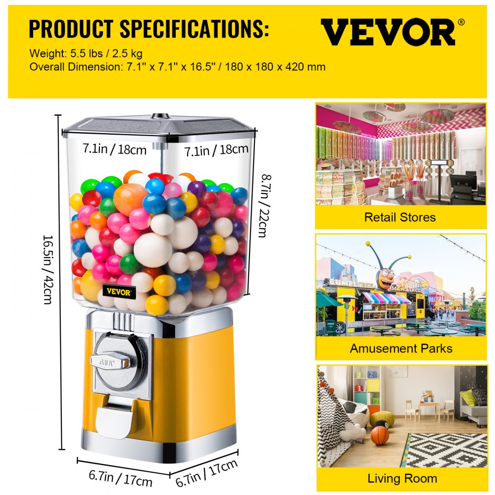 VEVOR Vending Machine, Classic Gumball Bank, Huge Load Capacity Candy ...
