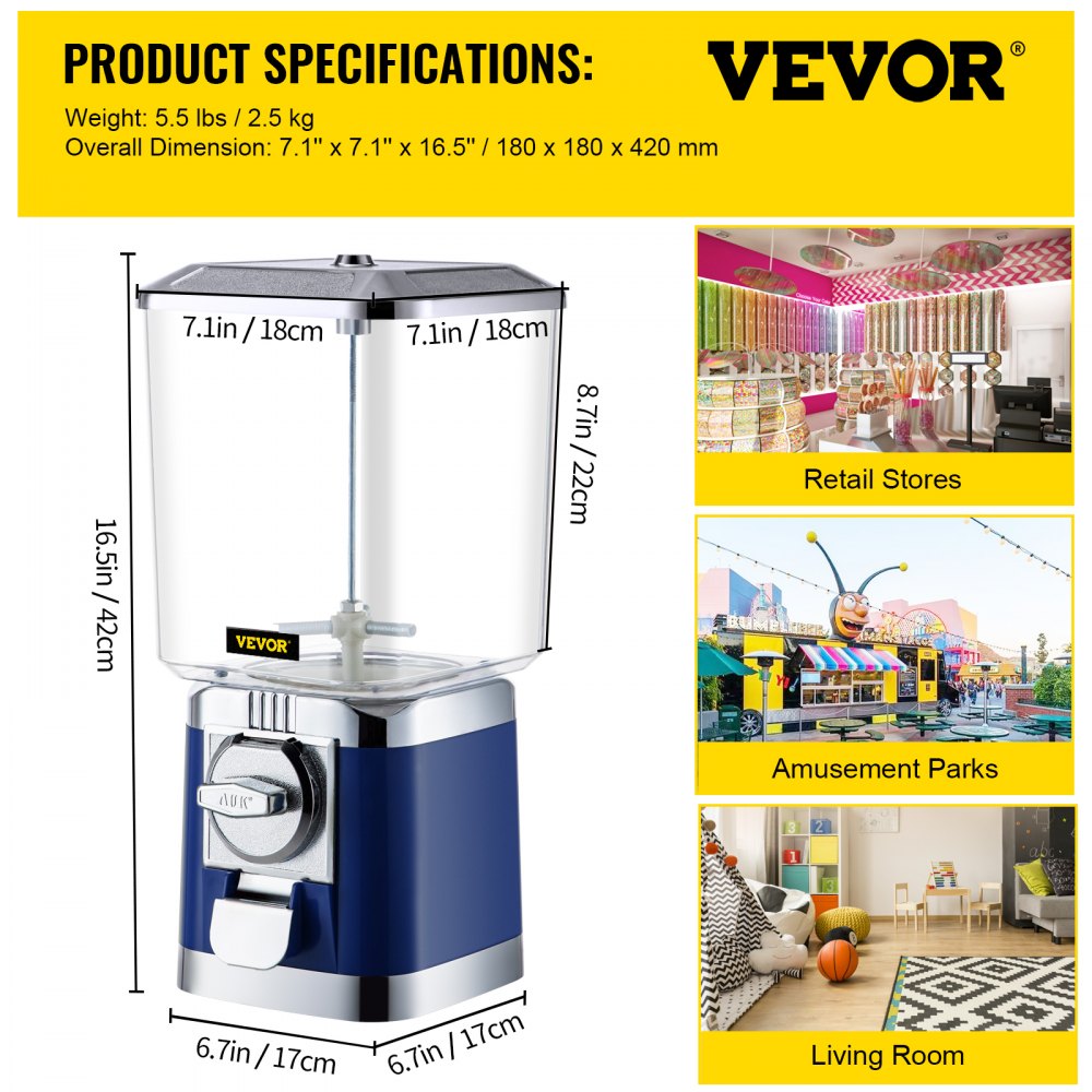 VEVOR Vending Machine, Classic Gumball Bank, Huge Load Capacity Candy ...