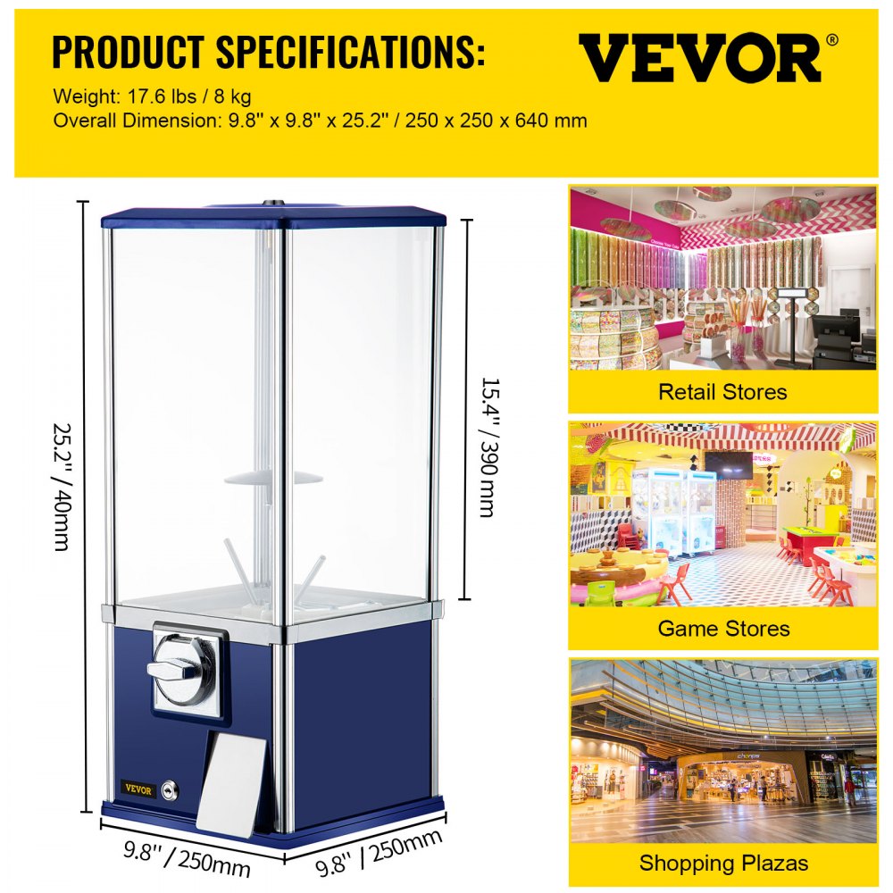 VEVOR Vending Machine, 25.2" Height Candy Gumball Machine, Huge Load ...