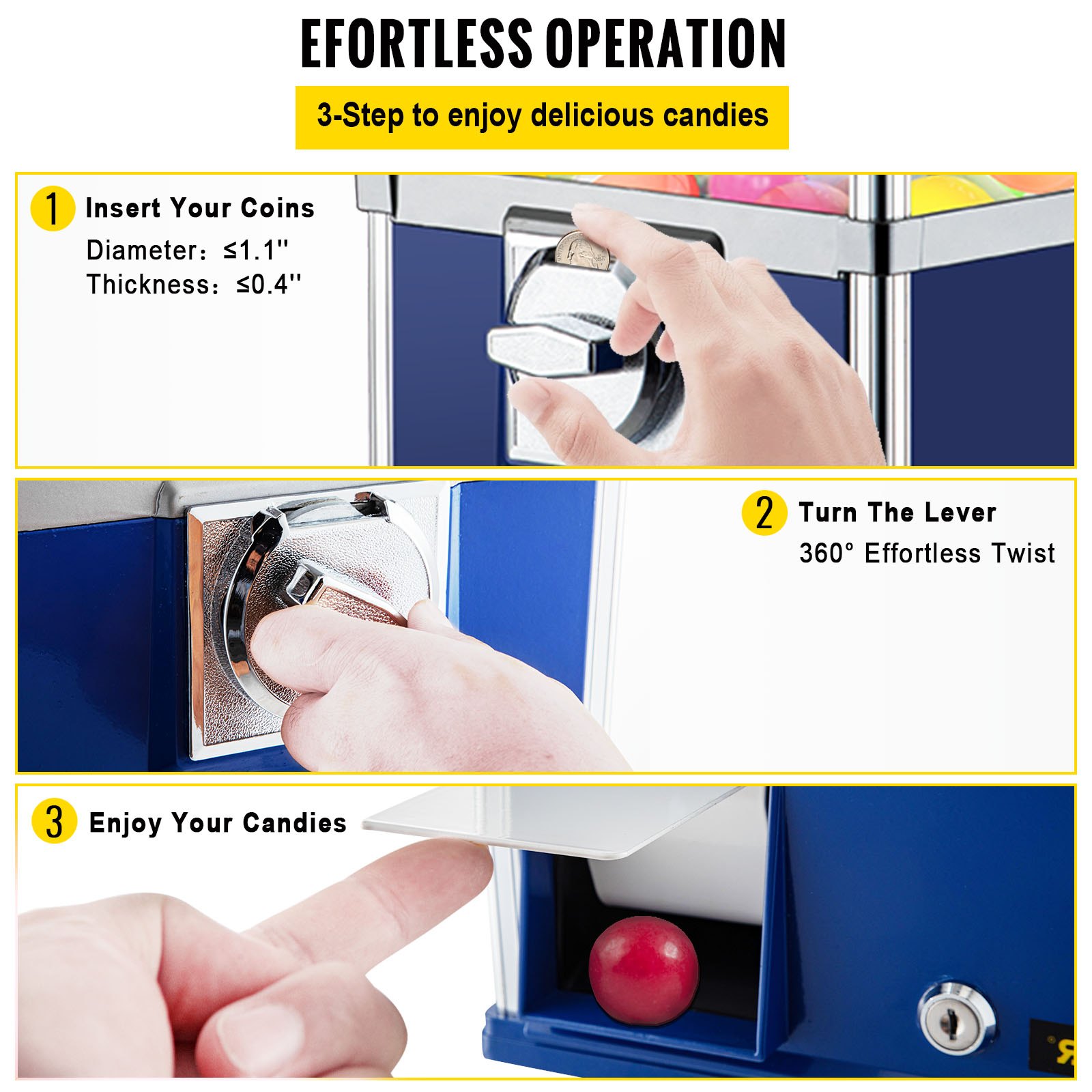 VEVOR Vending Machine, 25.2" Height Candy Gumball Machine, Huge Load ...