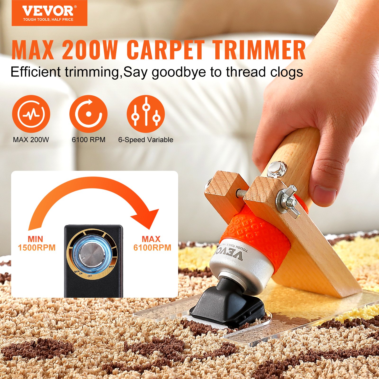 VEVOR Carpet Trimmer with Shearing Guide, 200W Electric Speed ...