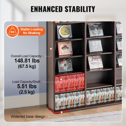 VEVOR Media Storage Cabinet, 9-Layer DVD Shelf Holds 756 CDs ...