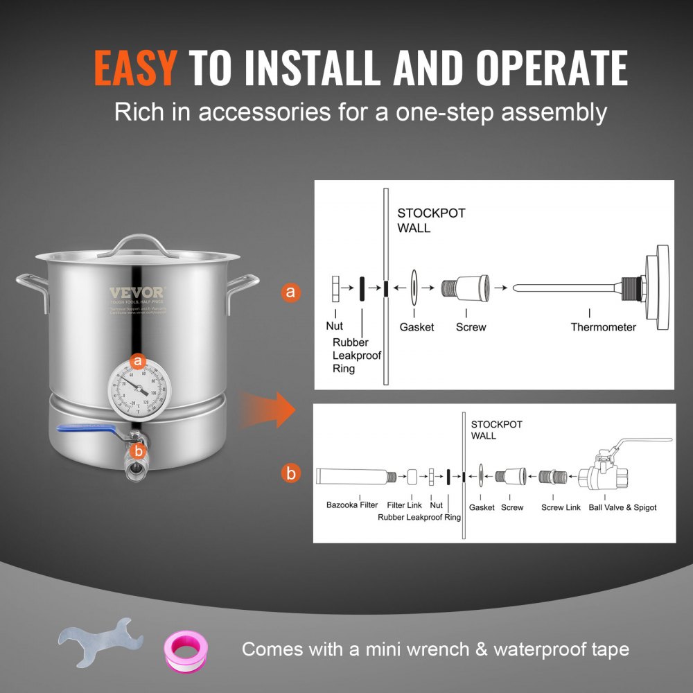 VEVOR Stainless Steel Kettle, 5 GALLON Brewing Pot, Tri Ply Bottom for ...