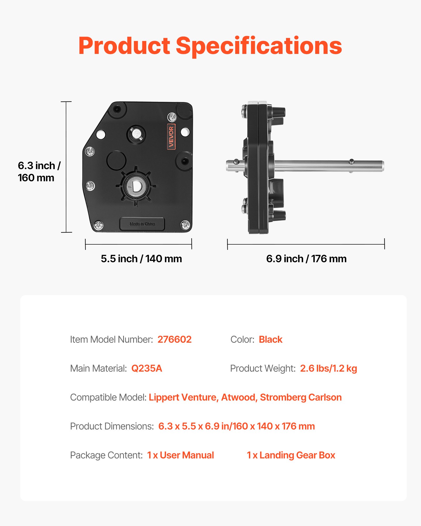 VEVOR RV Fifth Wheel Landing Gear Box 276602, Universal Mount Steel ...