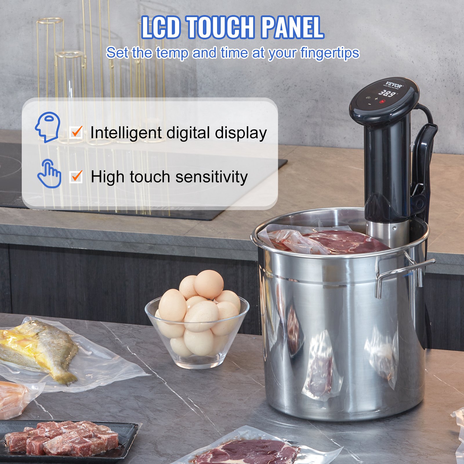 VEVOR Sous Vide Machine, 1200W Sous Vide Cooker, 86-203 ℉ Immersion ...