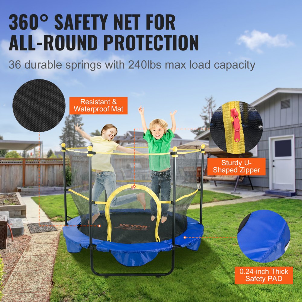 VEVOR 5FT Trampoline for Kids, 60" Indoor Outdoor Trampoline with ...