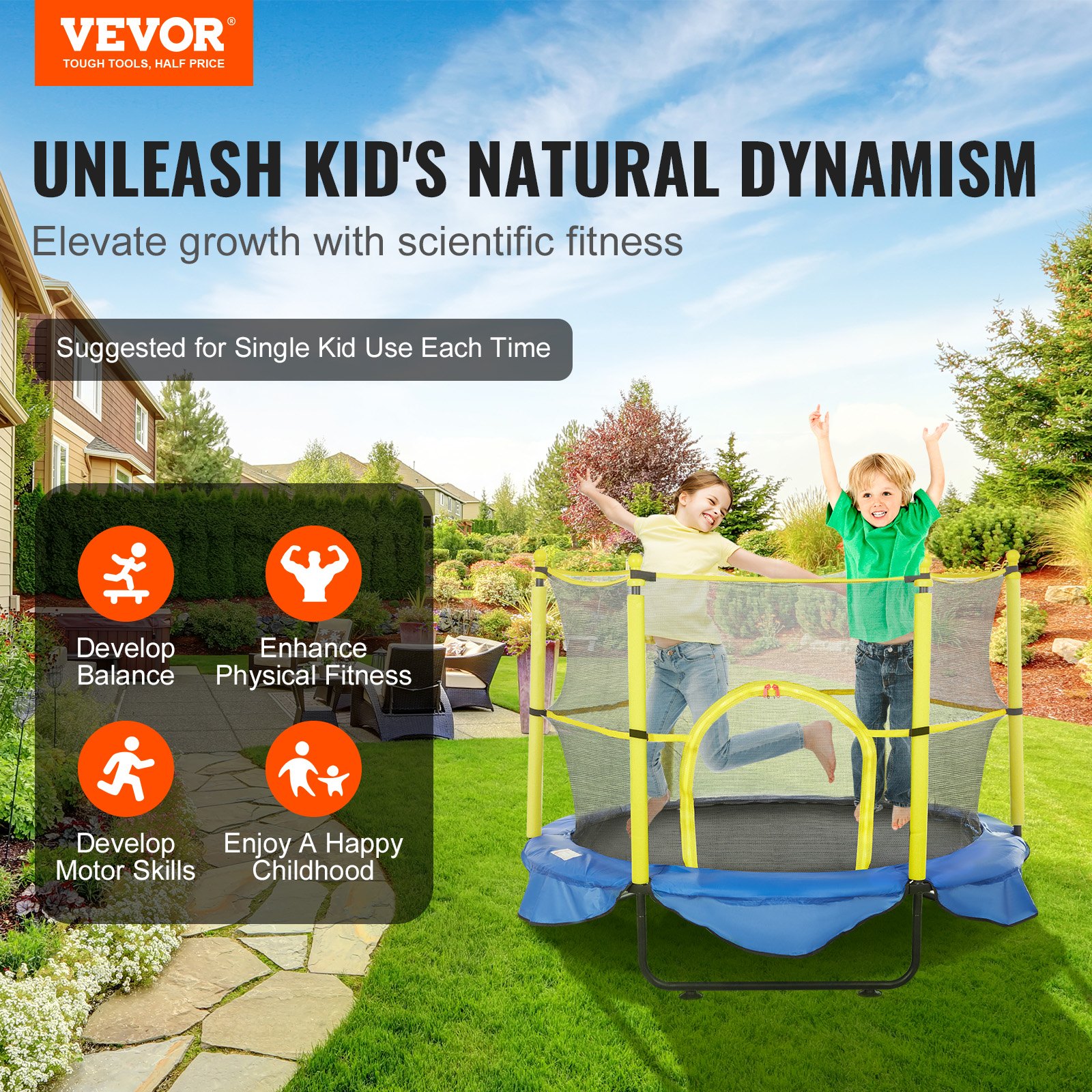 VEVOR 5FT Trampoline for Kids, 60" Indoor Outdoor Trampoline with ...