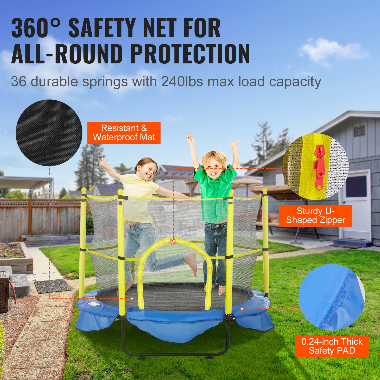 VEVOR 5FT Trampoline for Kids, 60" Indoor Outdoor Trampoline with ...
