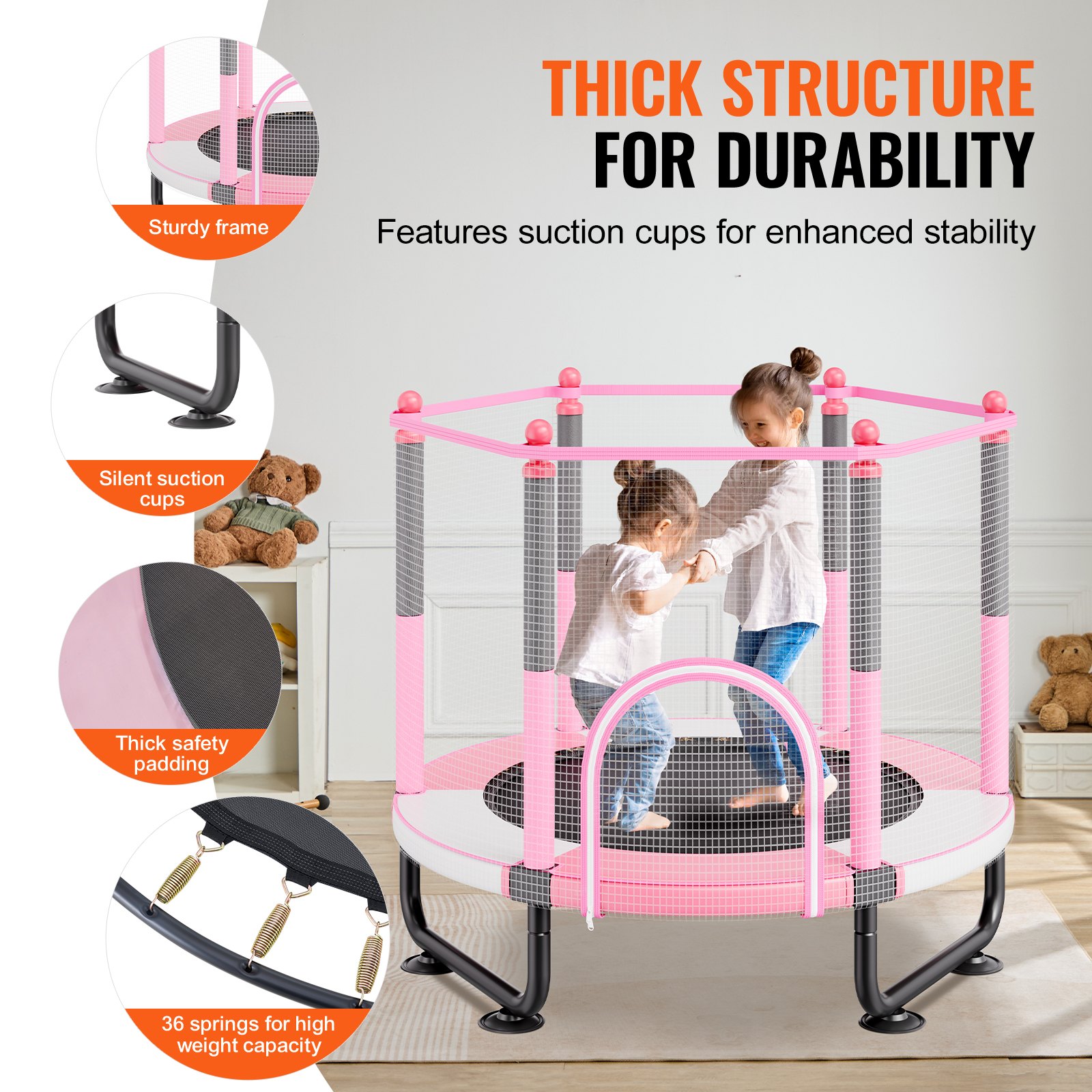 VEVOR 60" Kids Trampoline, 5FT Indoor Outdoor Trampoline, Mini Toddler ...