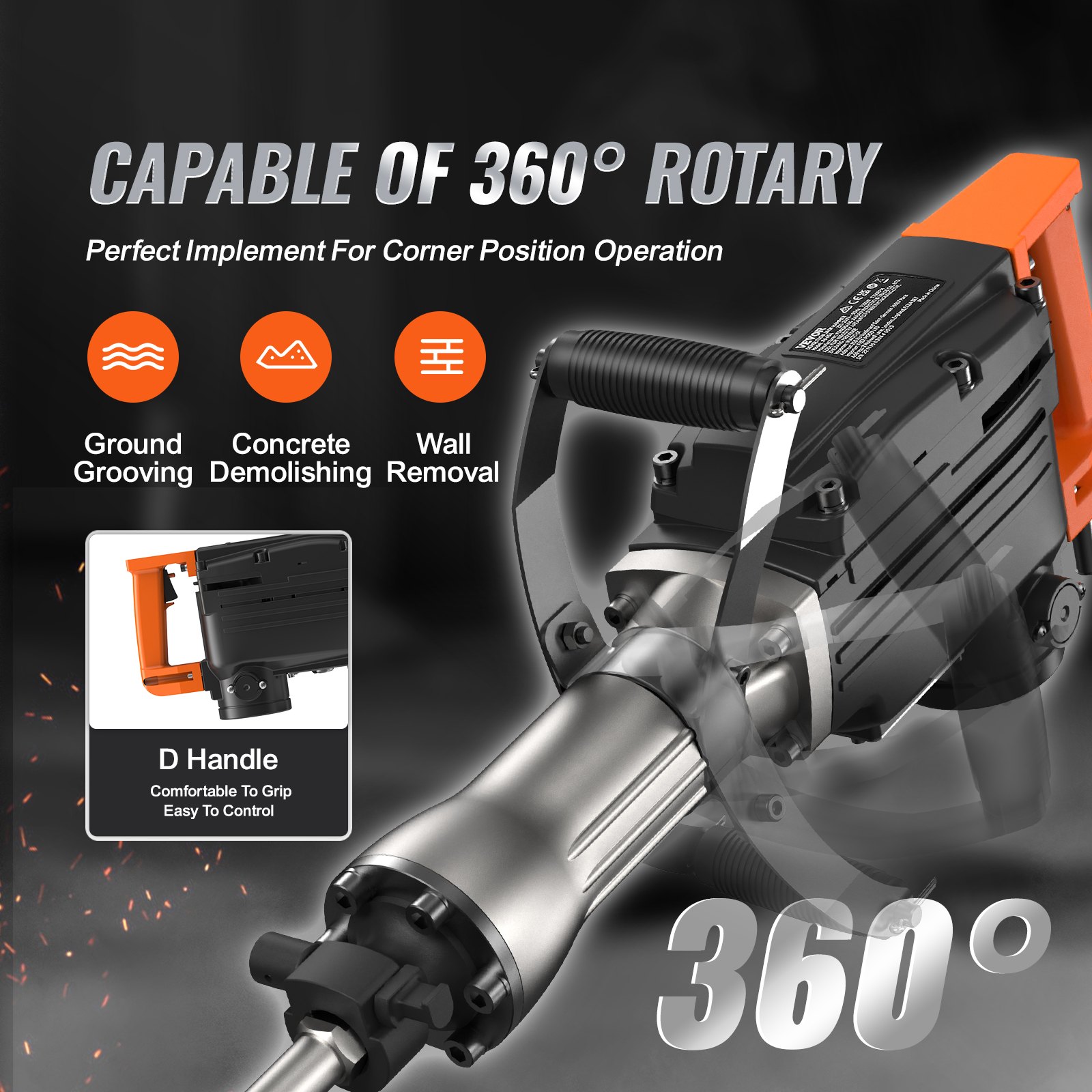 VEVOR Demolition Jack Hammer, 2200W Jack Hammer Concrete Breaker, 1350 ...