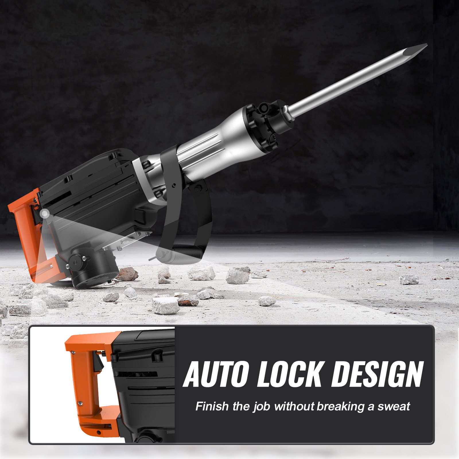 VEVOR Demolition Jack Hammer, 1350 BPM Concrete Breaker 6pcs Chisels ...