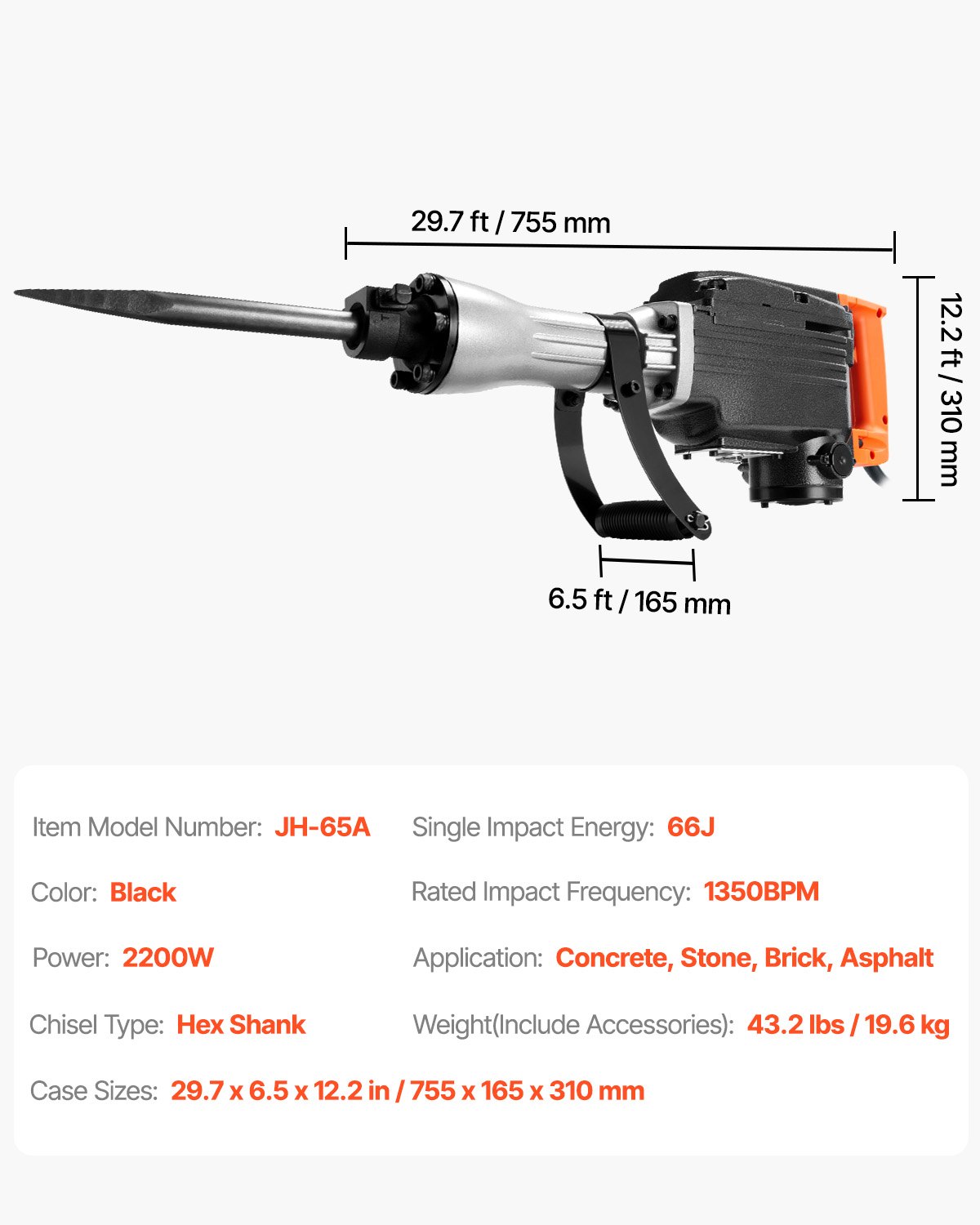 VEVOR Demolition Jack Hammer, 2200W Electric Jackhammer Heavy Duty ...