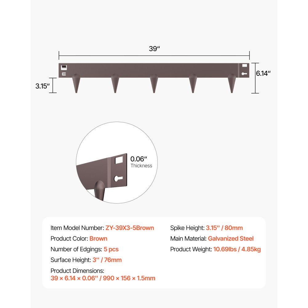 VEVOR Steel Landscape Edging, 5 Packs 39 x 3 in Rust-Resistant Metal ...