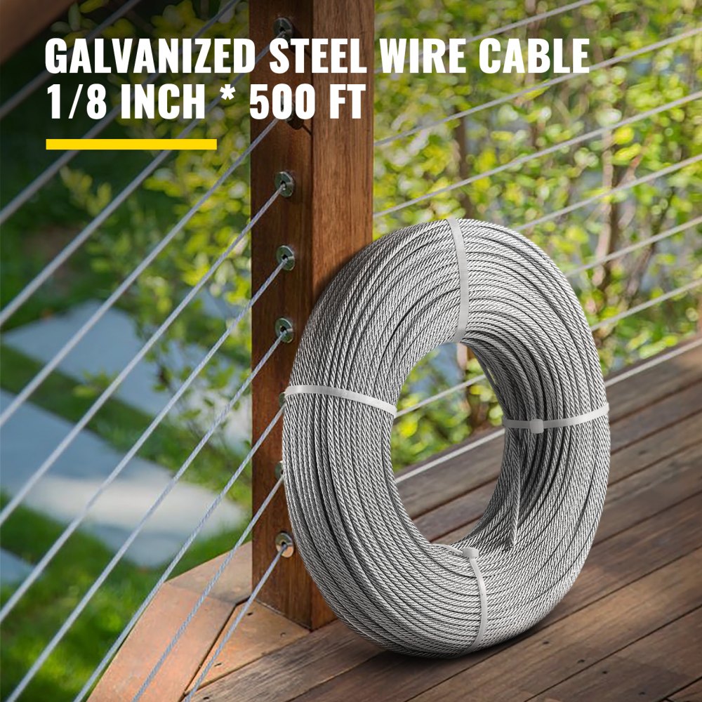 VEVOR Galvanized Steel Cable, 1/8'' Aircraft Cable, 500ft Galvanized ...