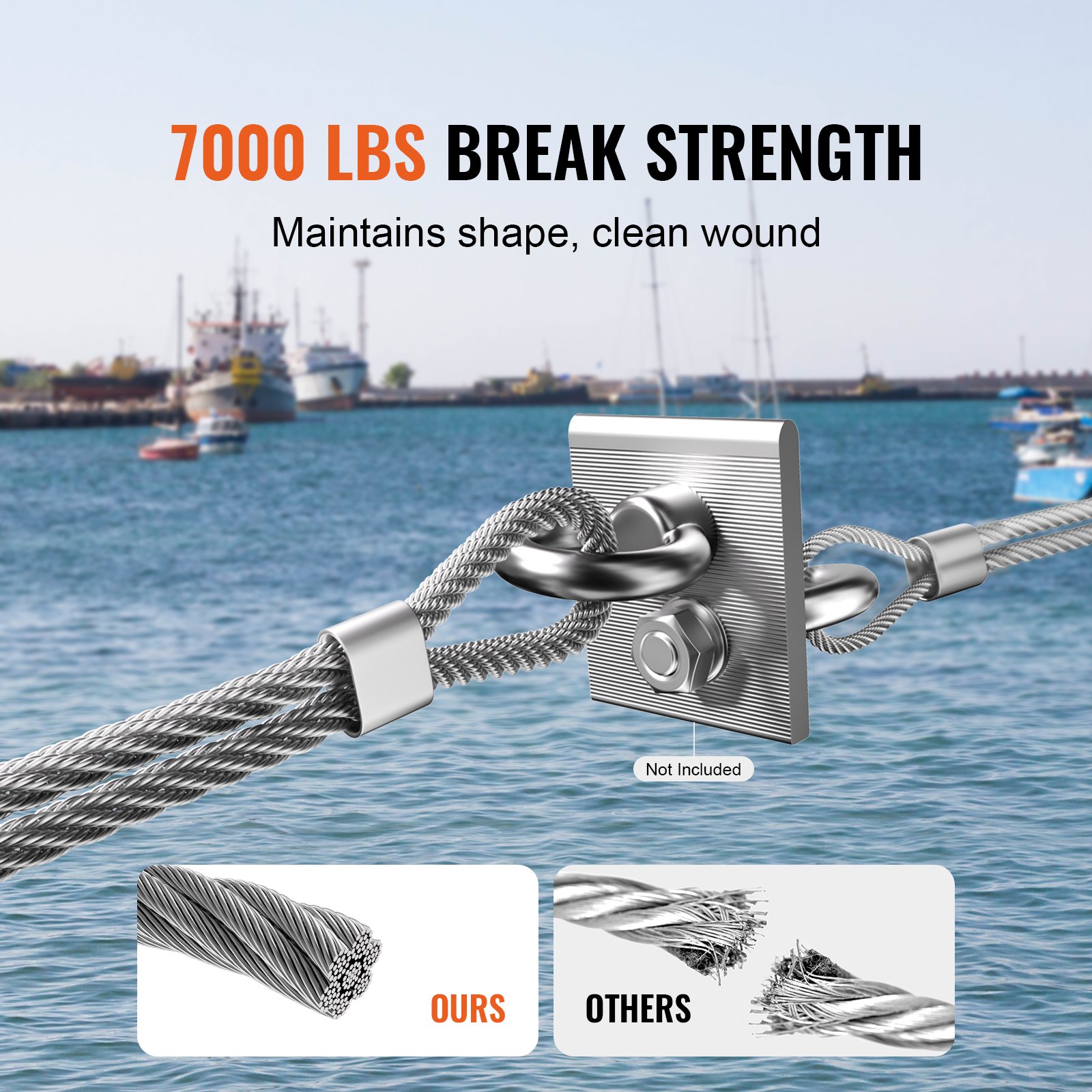 VEVOR Carbon Steel Cable 1/4" 7x19 Strands Steel Wire Rope 250 ft Cable ...