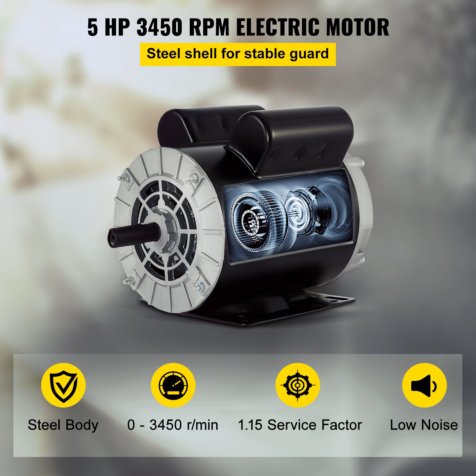 VEVOR Air Compressor Electric Motor, 5 HP SPL 3450 RPM, 208-230 Volt 3. ...