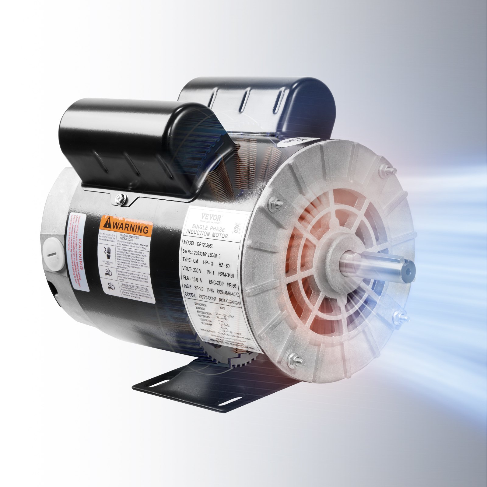 VEVOR 3HP Air Compressor Motor, 230V 15 Amps Electric Motor, 3450RPM 56 ...