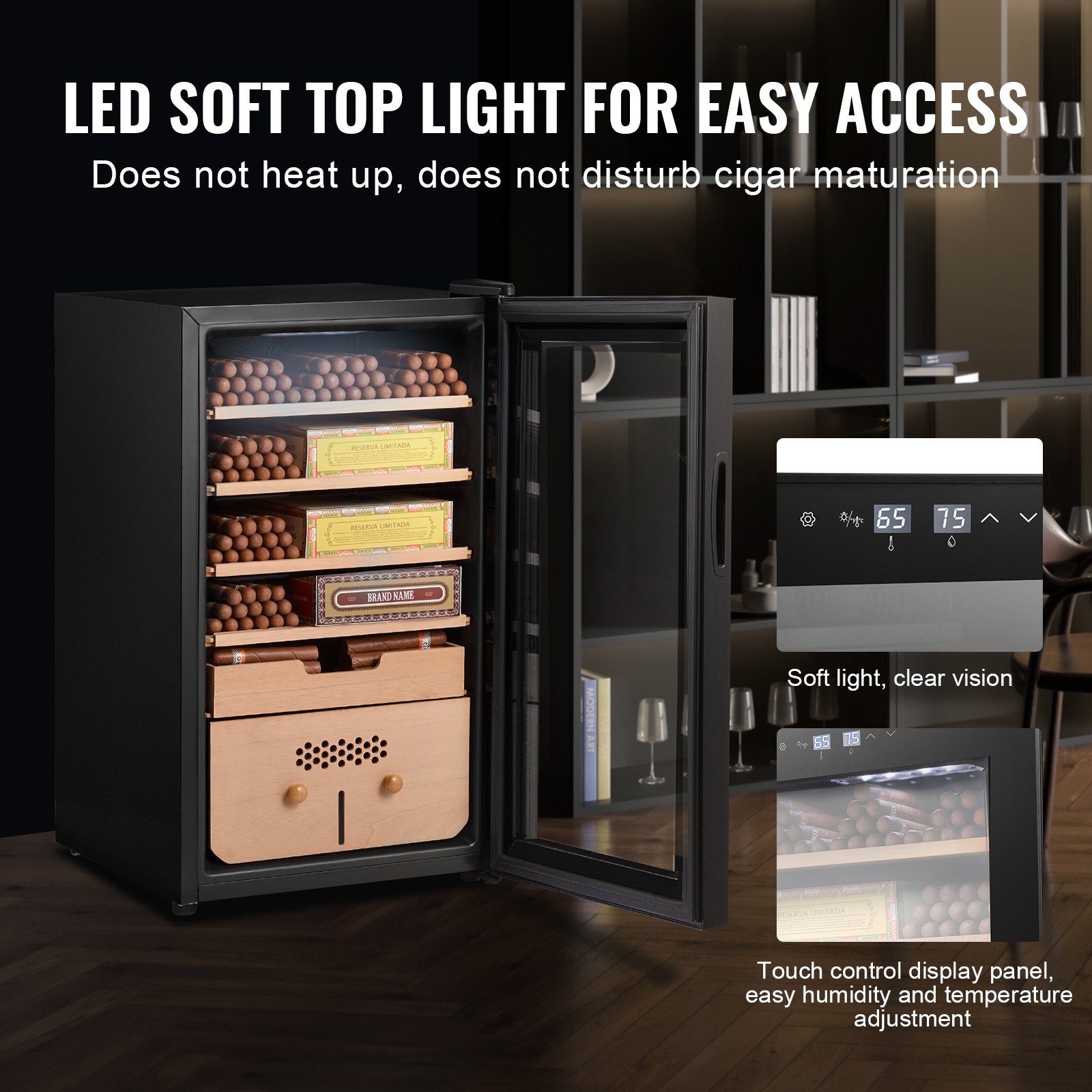 VEVOR Electric Cigar Humidor, 400 Count Cigar Humidor Cabinet with ...