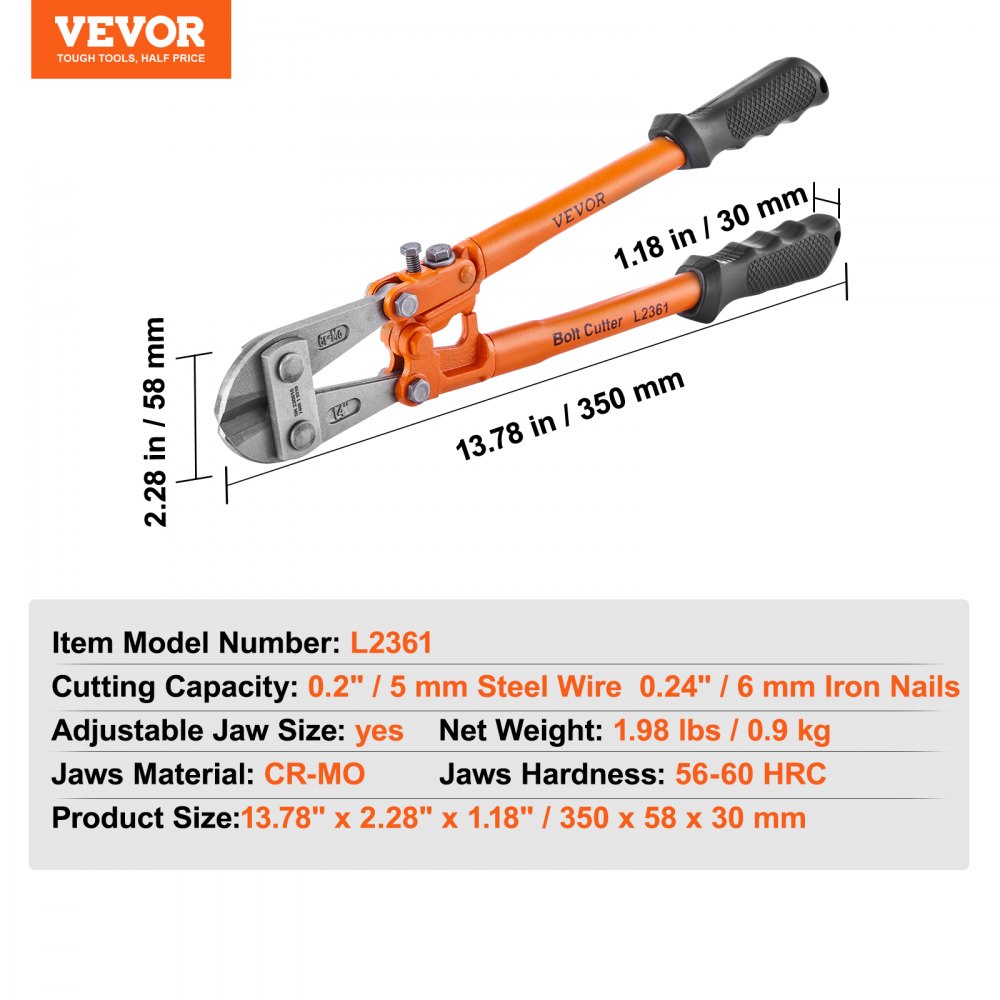 VEVOR Bolt Cutter, 14" Lock Cutter, Bi-Material Handle with Soft Rubber ...