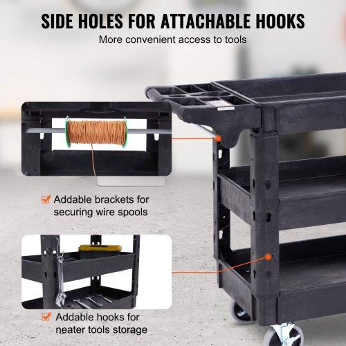 VEVOR Utility Service Cart, 3 Shelf 550LBS Heavy Duty Plastic Rolling ...