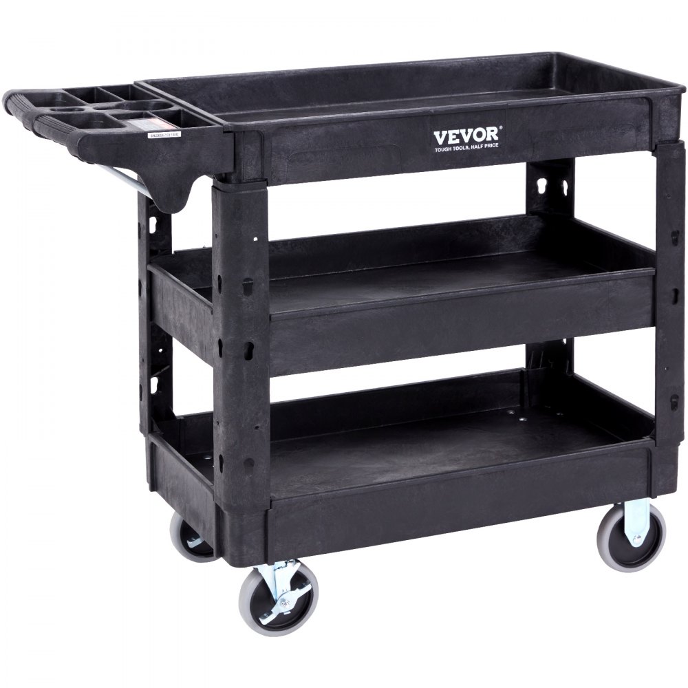 VEVOR Utility Service Cart, 3 Shelf 550LBS Heavy Duty Plastic Rolling ...