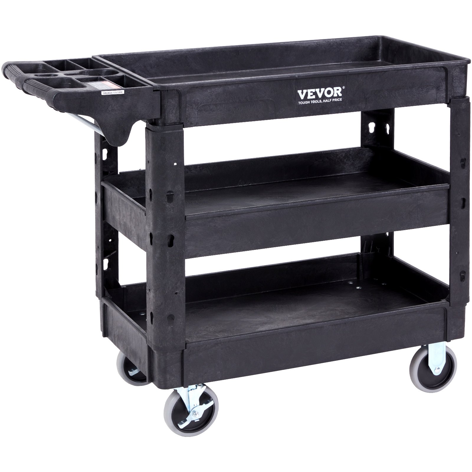 VEVOR Utility Service Cart, 3 Shelf 550LBS Heavy Duty Plastic Rolling ...