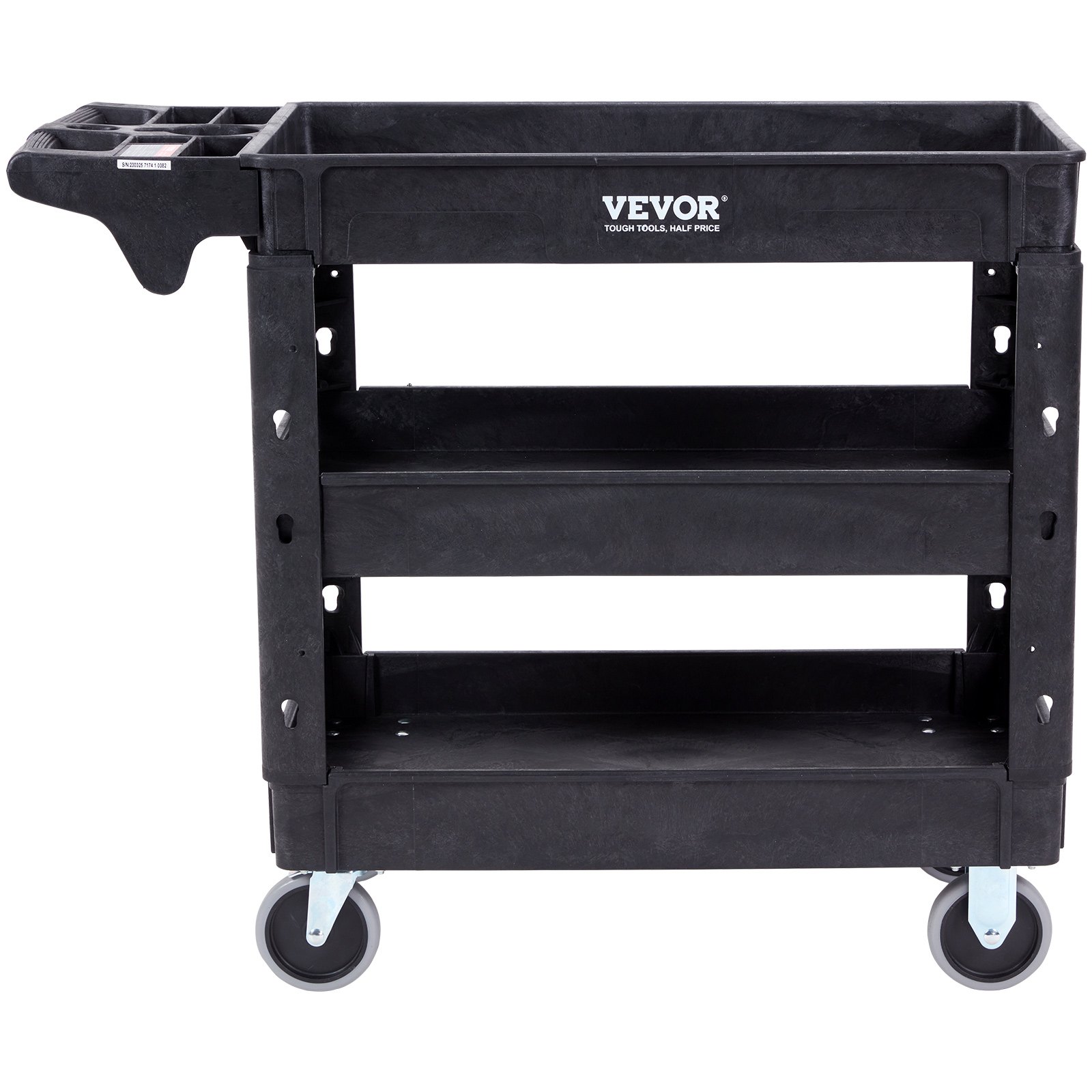 VEVOR Utility Service Cart, 3 Shelf 550LBS Heavy Duty Plastic Rolling ...
