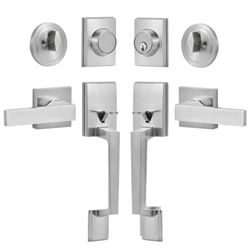 Double Door Handle Set Double Door Lock Set Satin Nickel Square Door ...