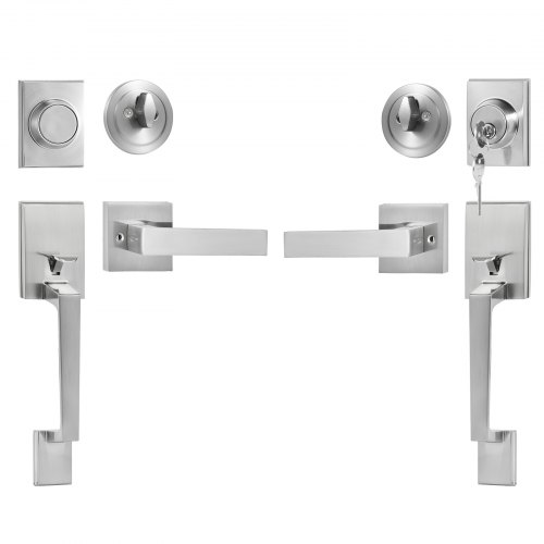 Double Door Handle Set Double Door Lock Set Satin Nickel Square Door ...