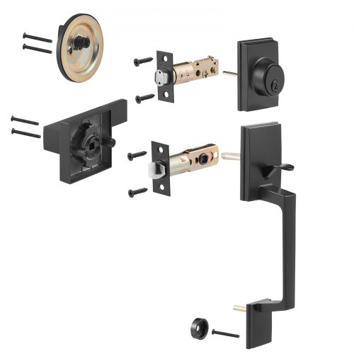 VEVOR Double Door Handle Set, Matte Black Square Door Lever, Double ...