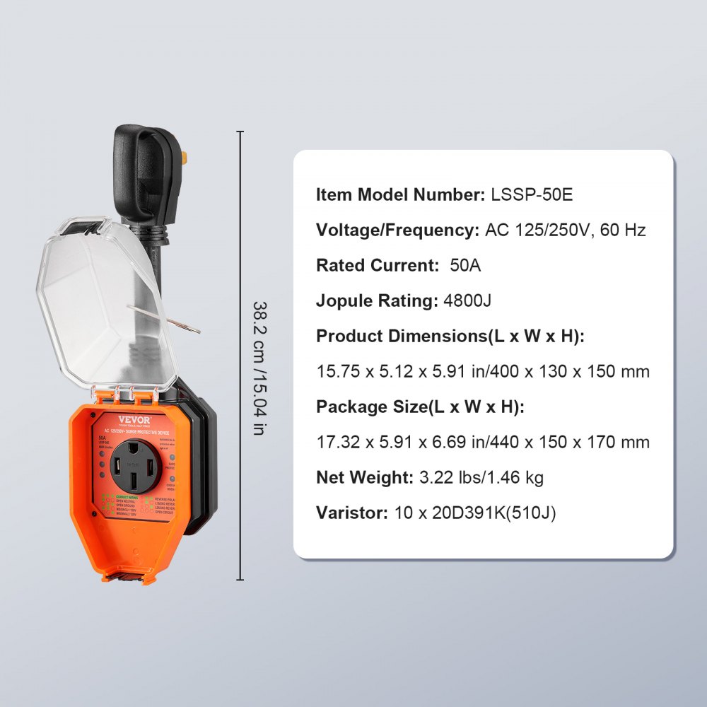 VEVOR RV Surge Protector, 50 Amp, 4800 Joules RV Voltage Protector Monitor Circuit Analyzer ...