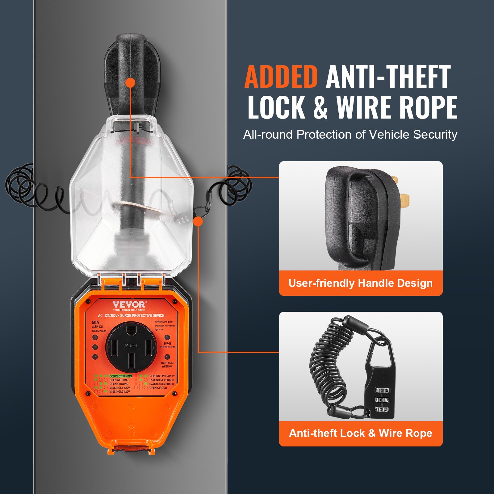 VEVOR RV Surge Protector, 50 Amp, 4800 Joules RV Voltage Protector Monitor Circuit Analyzer ...