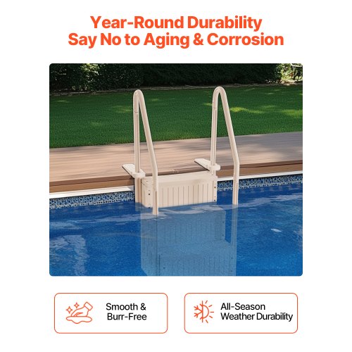 4-Step Taupe Pool Ladder of Double Handrails Supports 400 lb for 48-54 ...