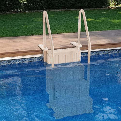 4-Step Taupe Pool Ladder of Double Handrails Supports 400 lb for 48-54 ...
