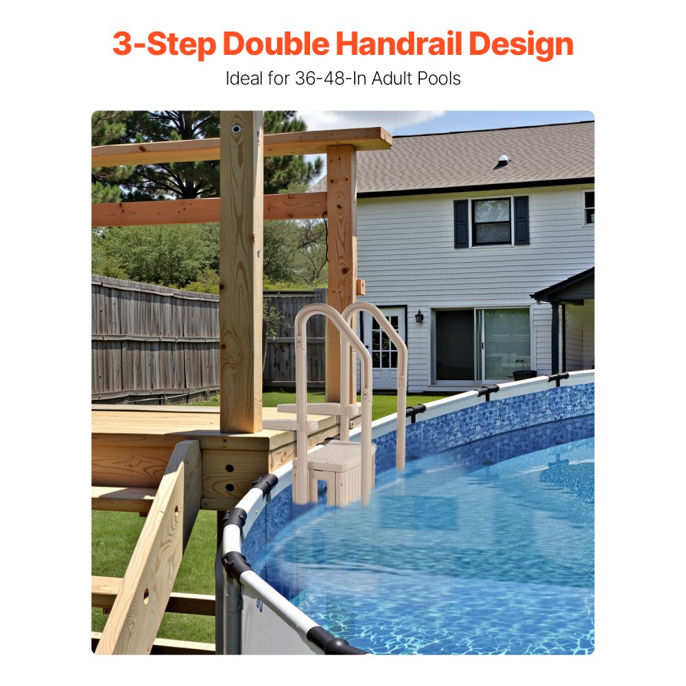 VEVOR Swimming Pool Ladder, 3-Step Double Handrails Stairs with Non ...