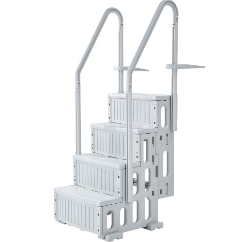4-Step Grey Pool Ladder of Double Handrails Supports 400 lb for 48-54 ...