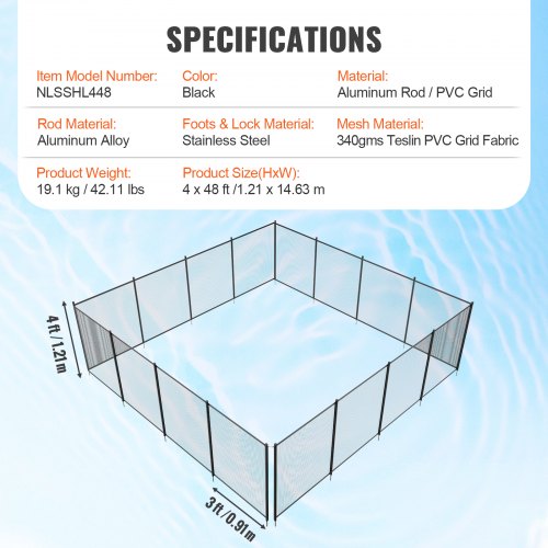 VEVOR Pool Fence 4 x 48 FT Removable Pool Fences for Inground Pools ...
