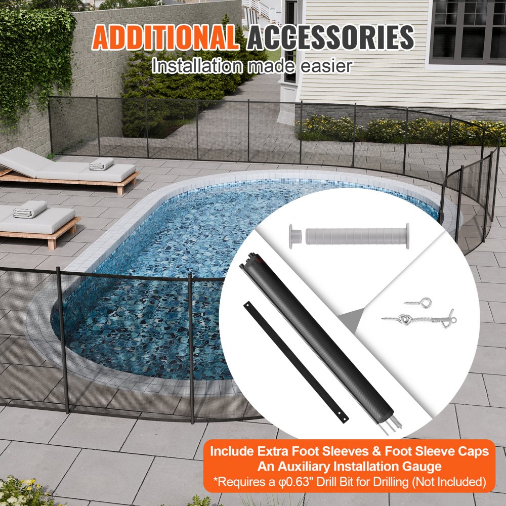 VEVOR Pool Fence, 4 x 96 FT Pool Fences for Inground Pools, Removable ...