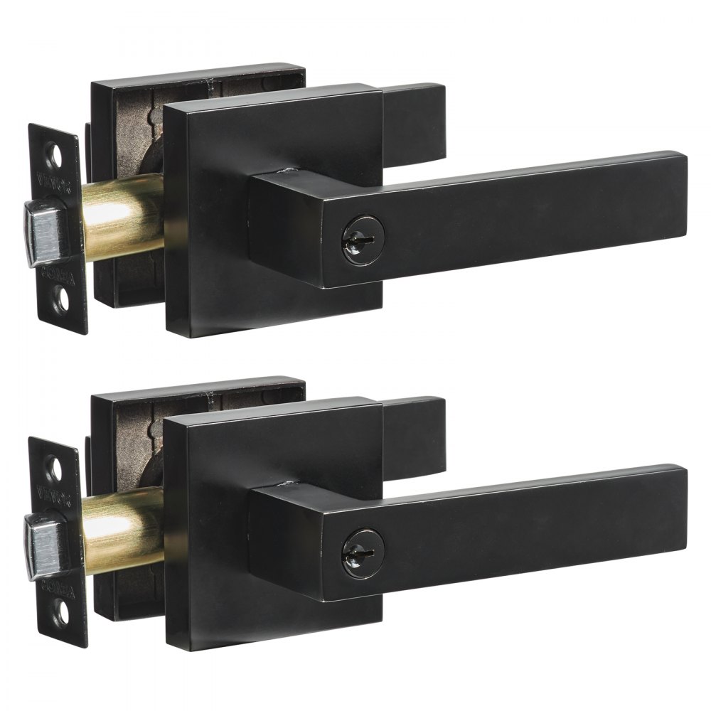 VEVOR Entry Lever Door Handle, 2 PCS Black Entry Knob, Lock and Key ...
