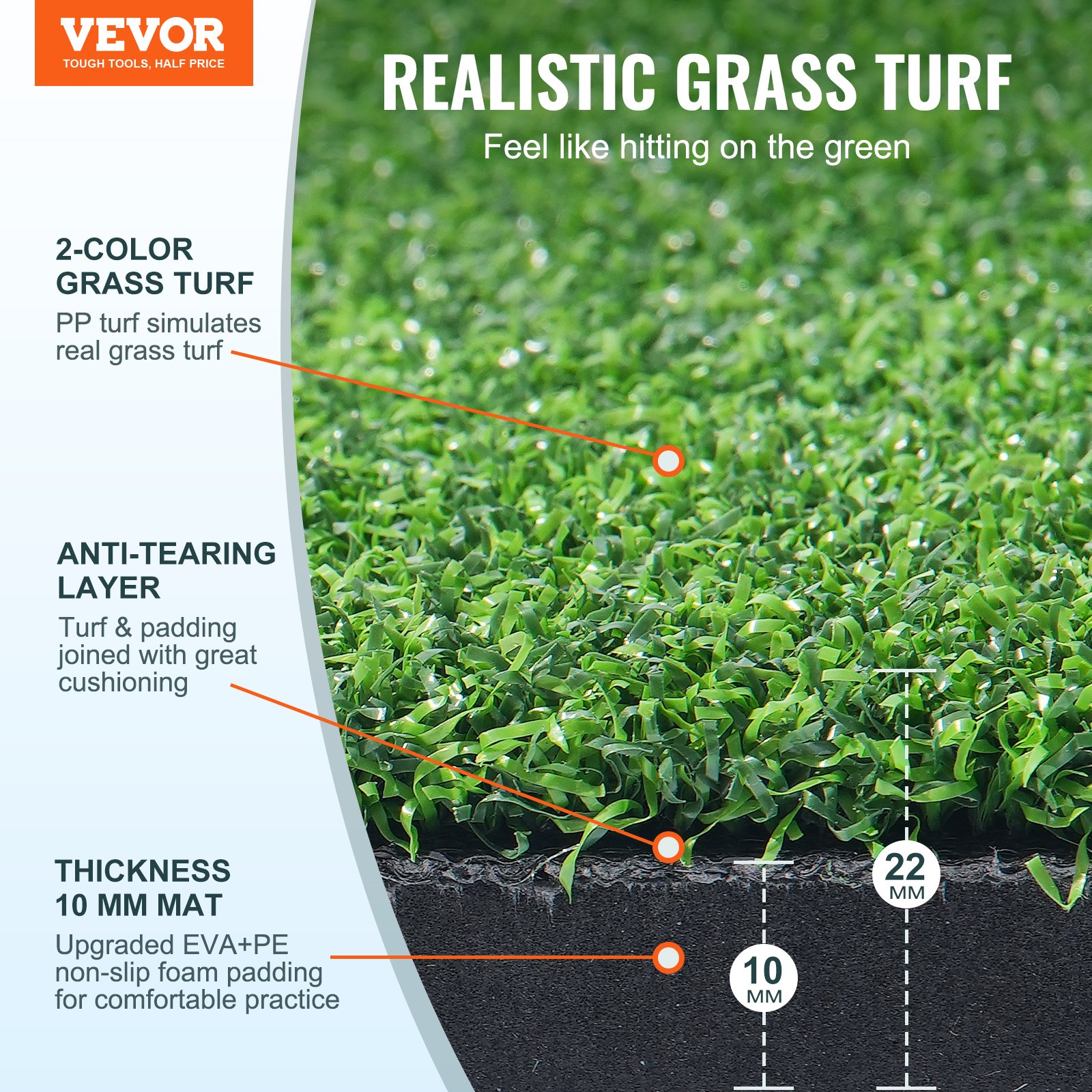 VEVOR Golf Training Aids Hitting Mat – 5x4FT, 22MM Turf