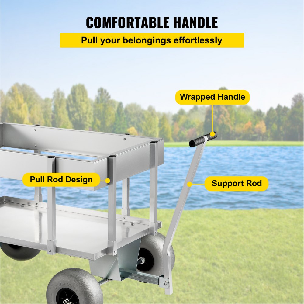 VEVOR Beach Fishing Cart Fish & Marine Carts w/#R##N#Balloon Tires for ...