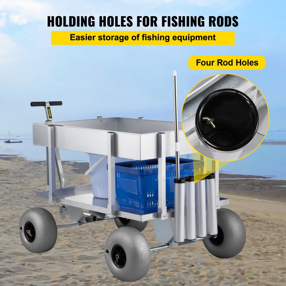 VEVOR Beach Fishing Cart Fish & Marine Carts w/ Balloon Tires for Sand ...