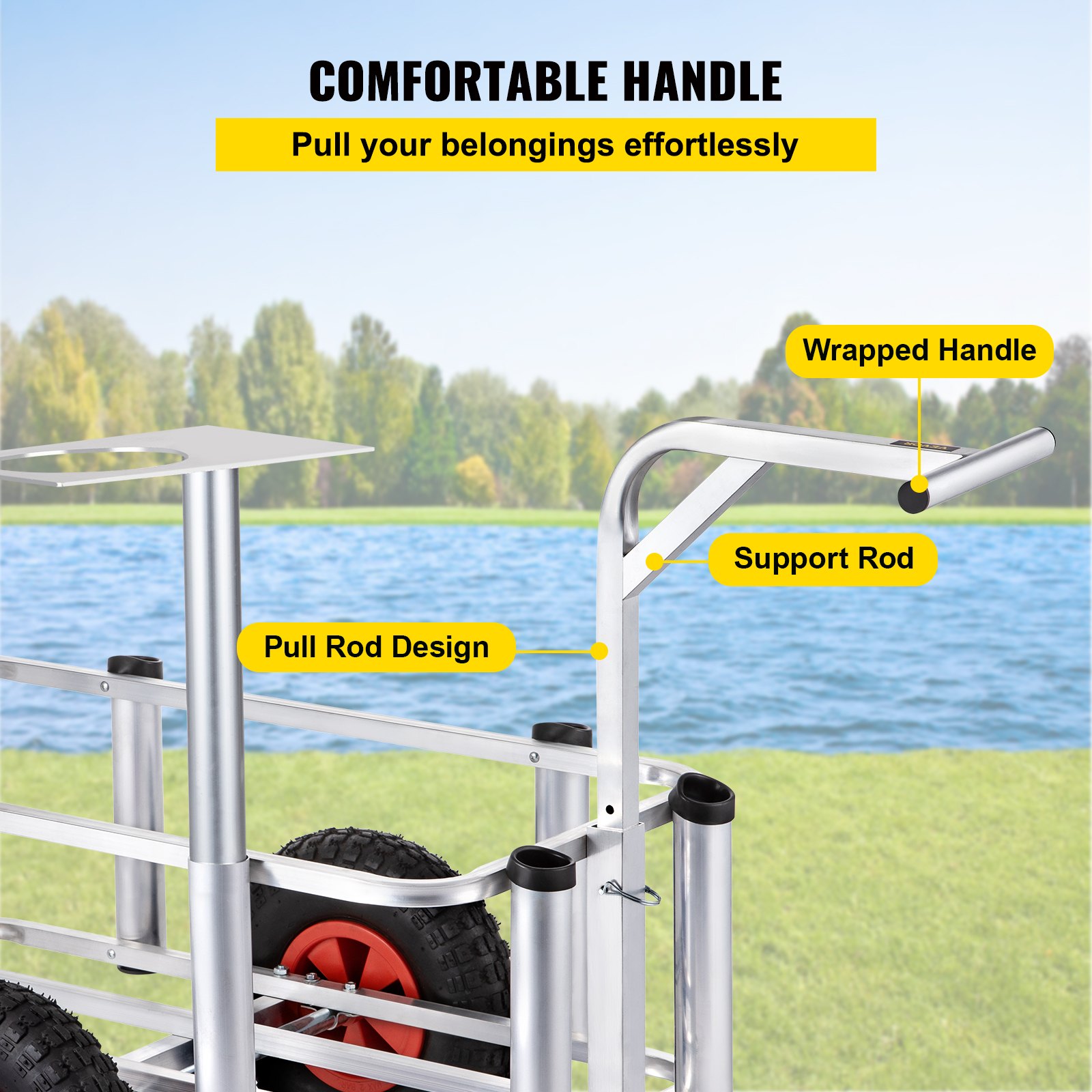 VEVOR Beach Fishing Cart Fish & Marine Carts w/ Balloon Tires for Sand ...