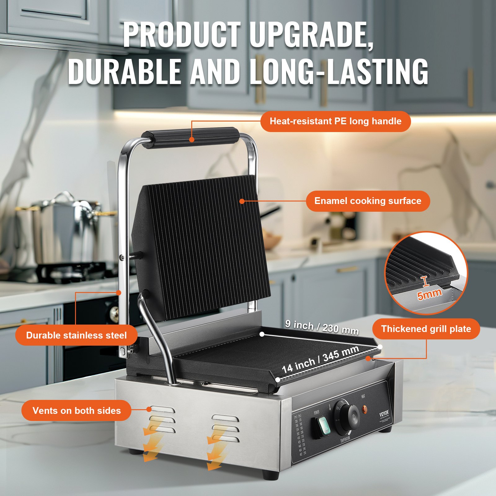 VEVOR Commercial Panini Press Grill Electric Sandwich Maker Griddle ...