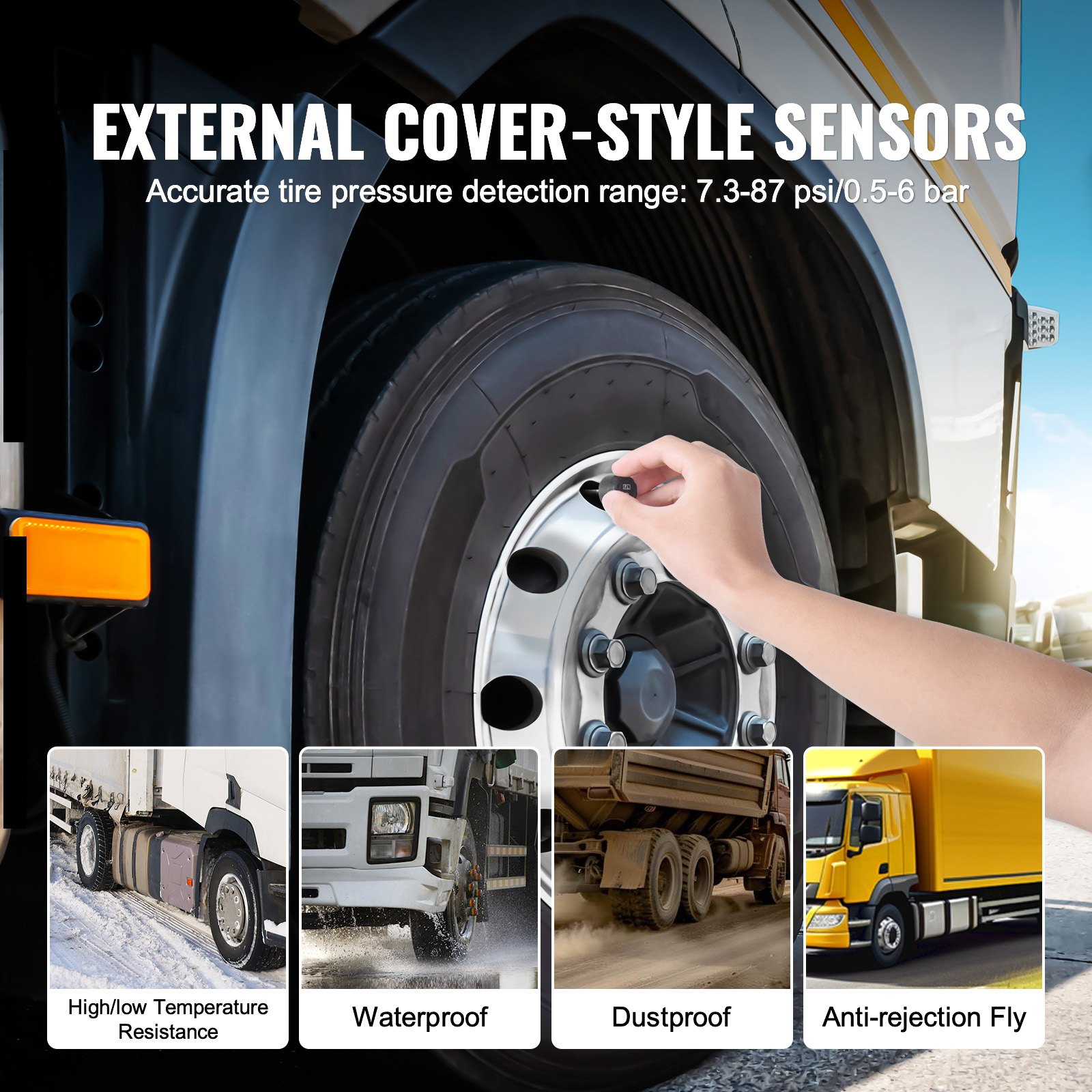 VEVOR RV Tire Pressure Monitoring System Real Time Solar Trailer TPMS 6 ...