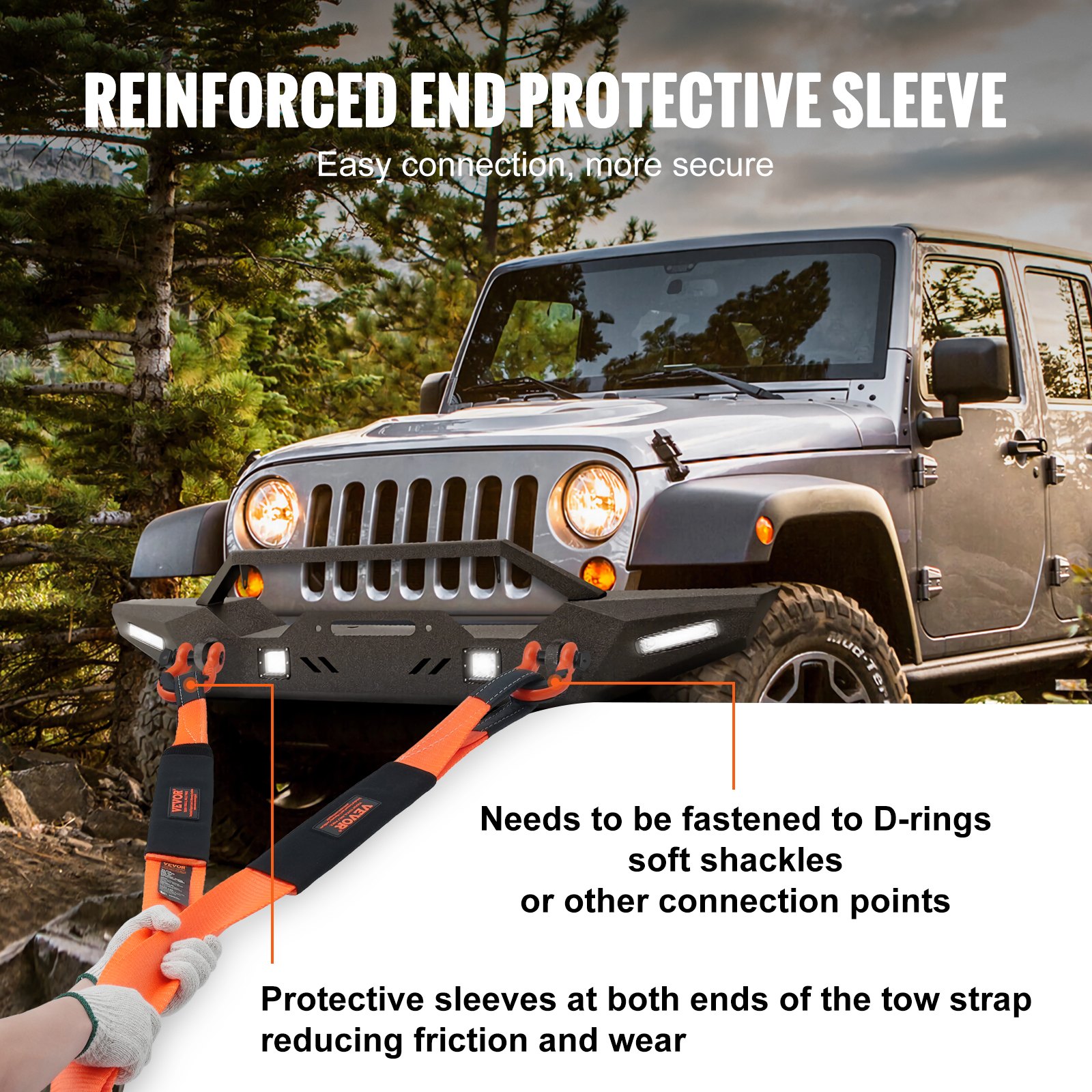 VEVOR Recovery Tow Strap 3 inches, 8 feet 36,000 lbs Break Strength ...