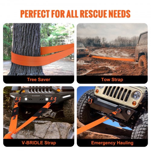 VEVOR Recovery Tow Strap 4" x 30', 46,500 lbs Break Strength, Triple ...