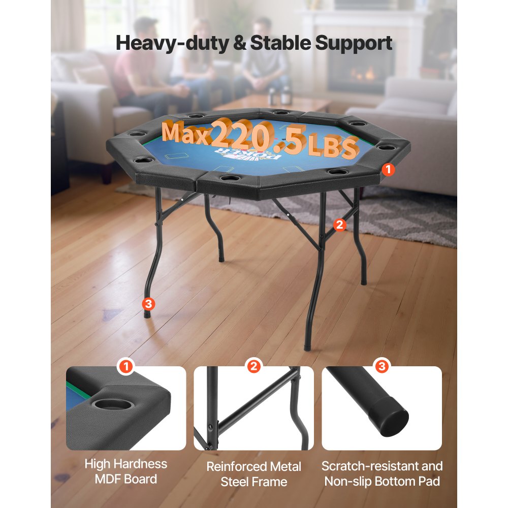 VEVOR Foldable Poker Table with Legs – 48in 8-Player Octagon