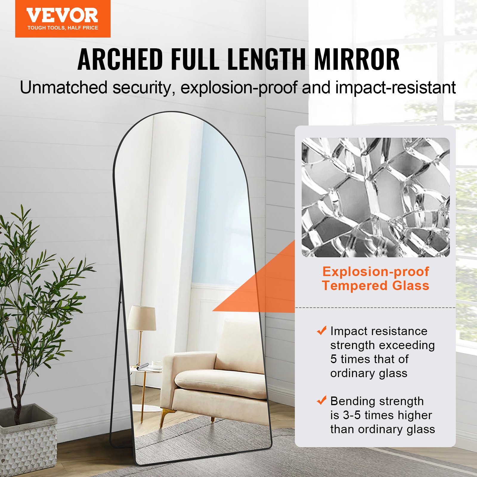 VEVOR Arched Full Length Mirror, 71'' x 32'', Large Free Standing ...